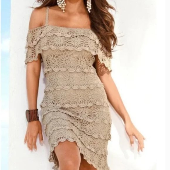 Boston Proper | Dresses | Boston Proper Crochet Tan Tiered Bodycon ...